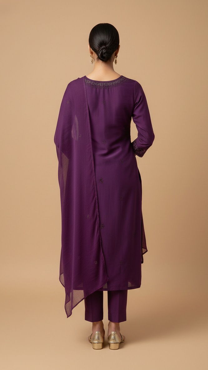 Premium Purple Disc-Sequin Suit with Boring-Work Daman, Cutwork Dupatt ...